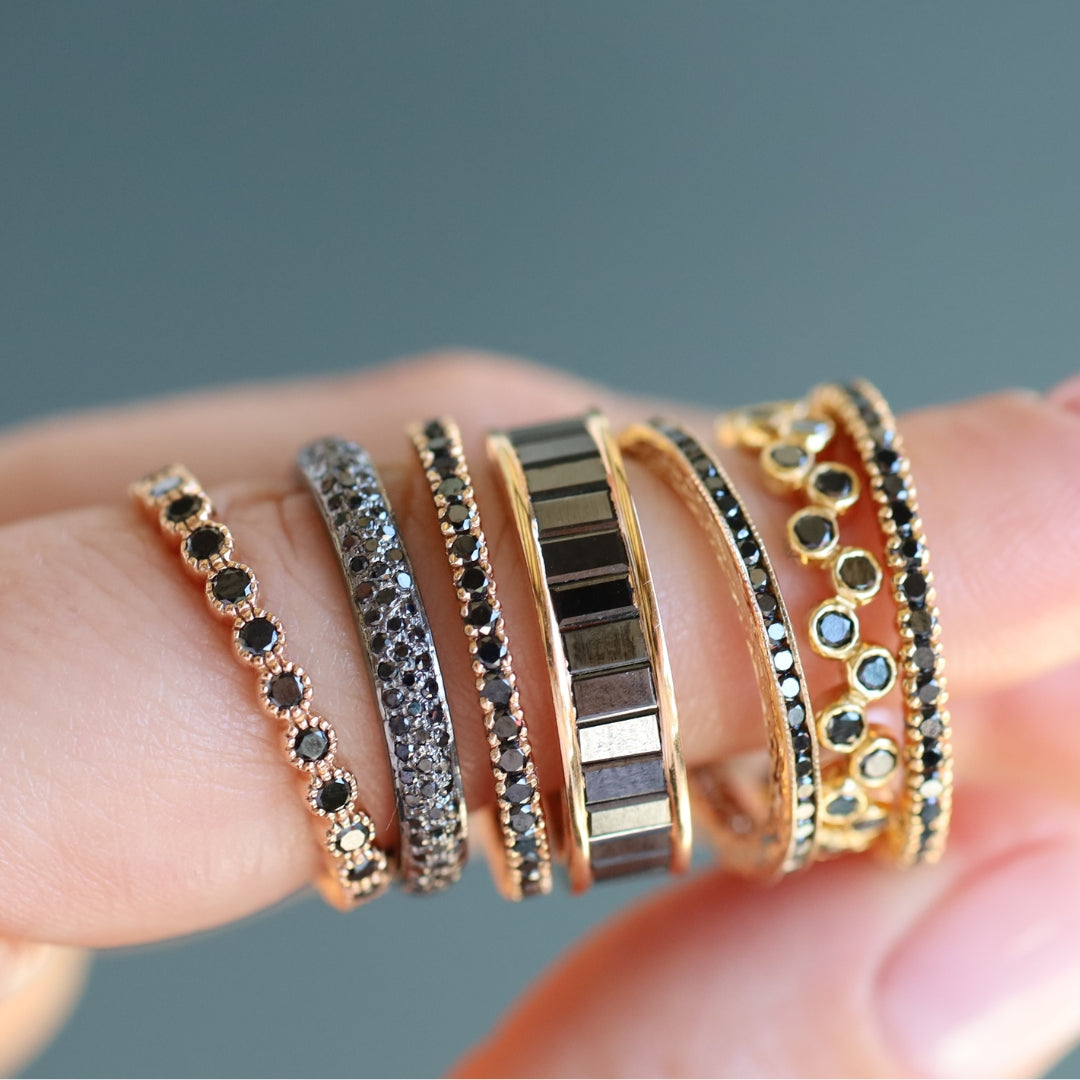 18K Gold and Black Diamond Stacking Rings | Sethi Couture