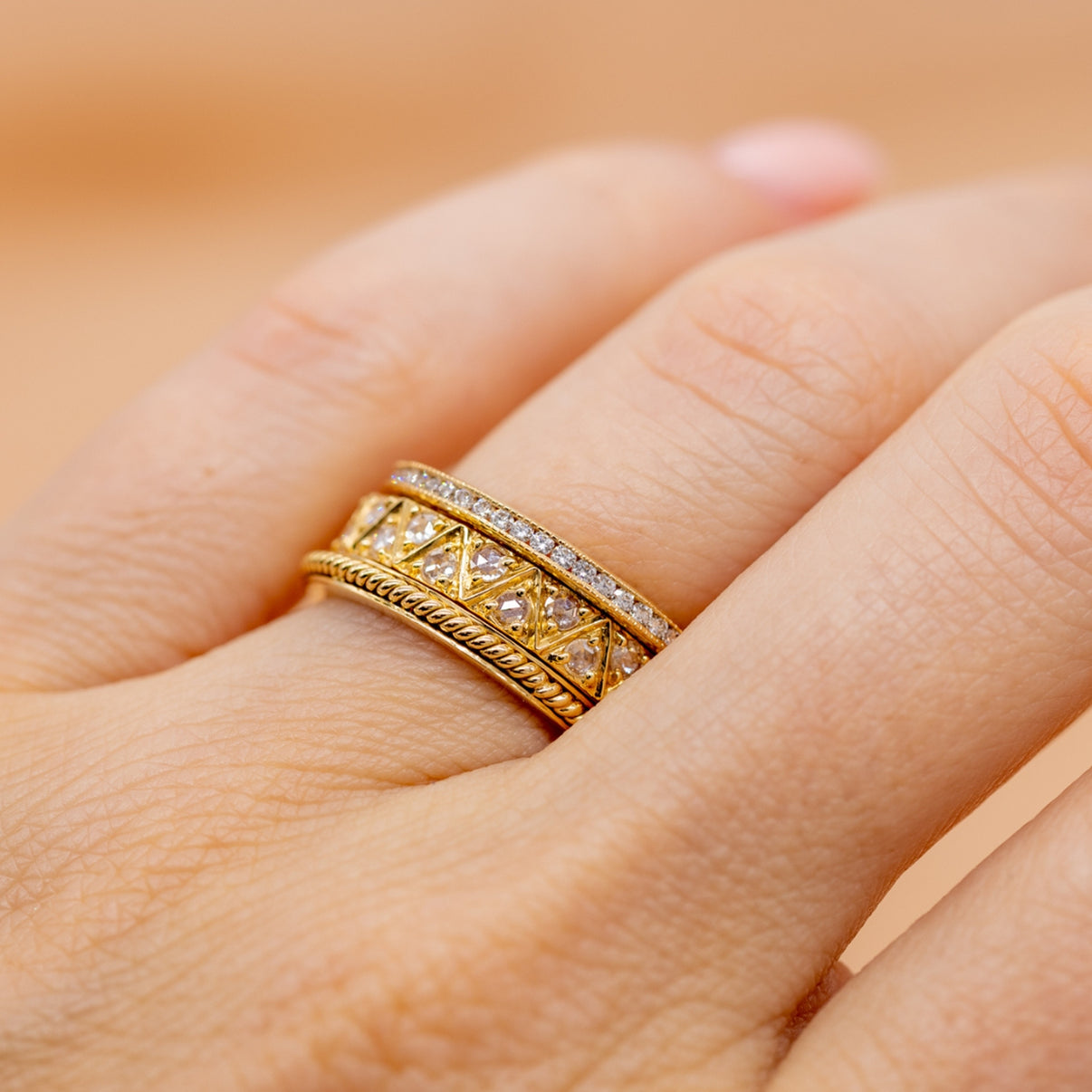 18K Gold Channel Rope Stacking Ring | Sethi Couture